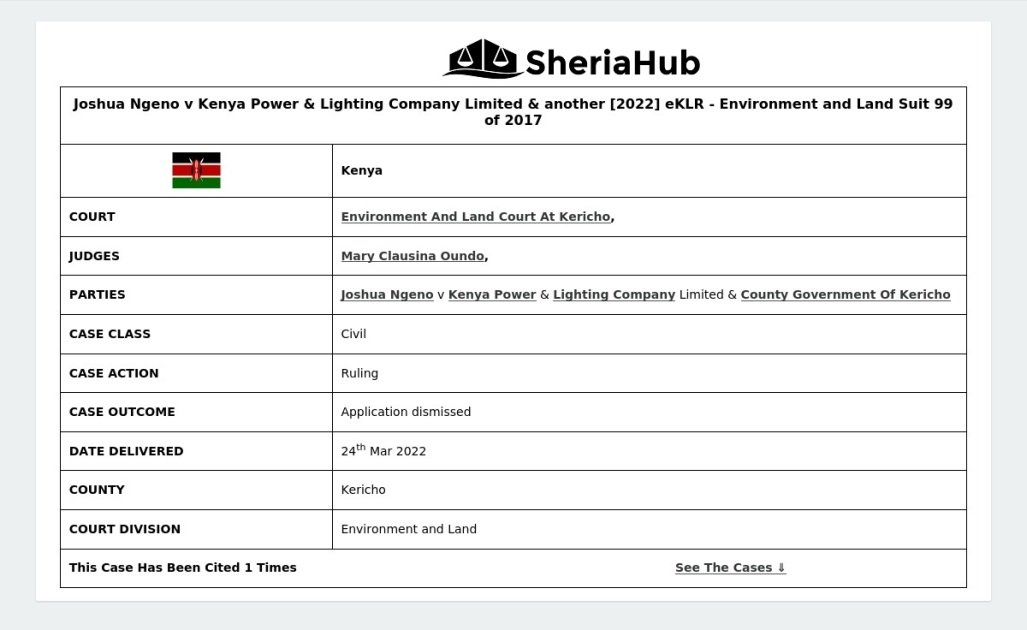 Joshua Ngeno V Kenya Power & Lighting Company Limited & Another [2022] Eklr