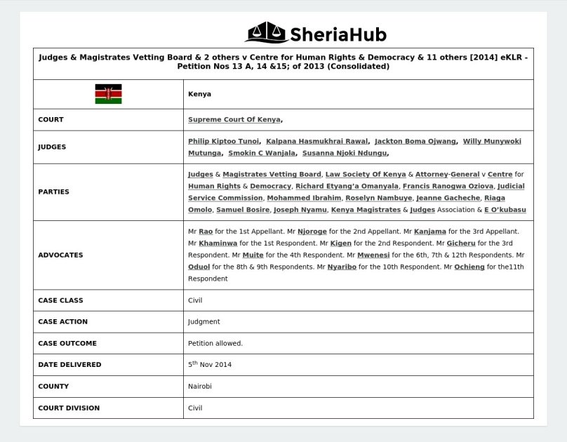Judges & Magistrates Vetting Board & 2 Others V Centre For Human Rights ...