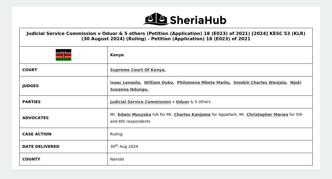 Judicial Service Commission V Oduor & 5 Others (Petition (Application) 18 (E023) Of 2021) [2024 ...