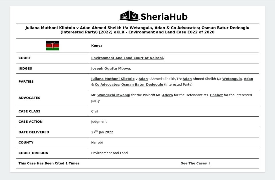 Juliana Muthoni Kilotolo V Adan Ahmed Sheikh T/A Wetangula, Adan & Co ...