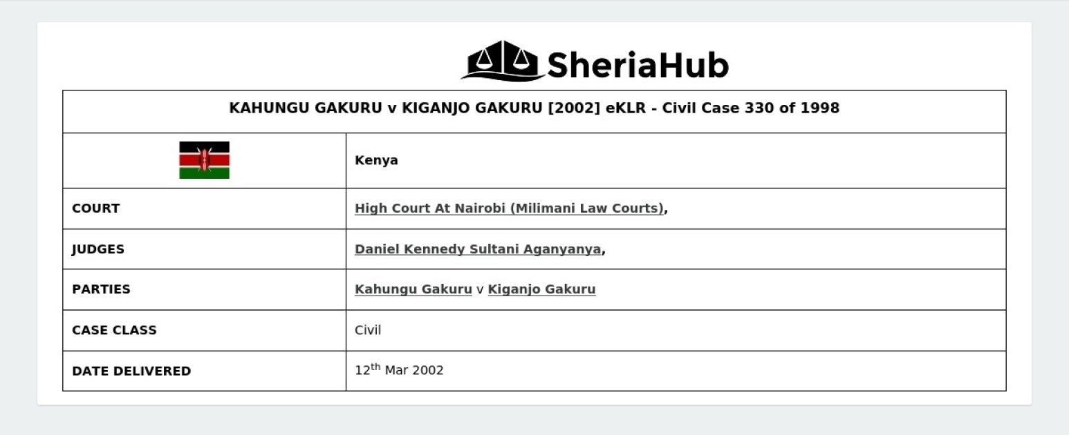 Kahungu Gakuru V Kiganjo Gakuru [2002] Eklr