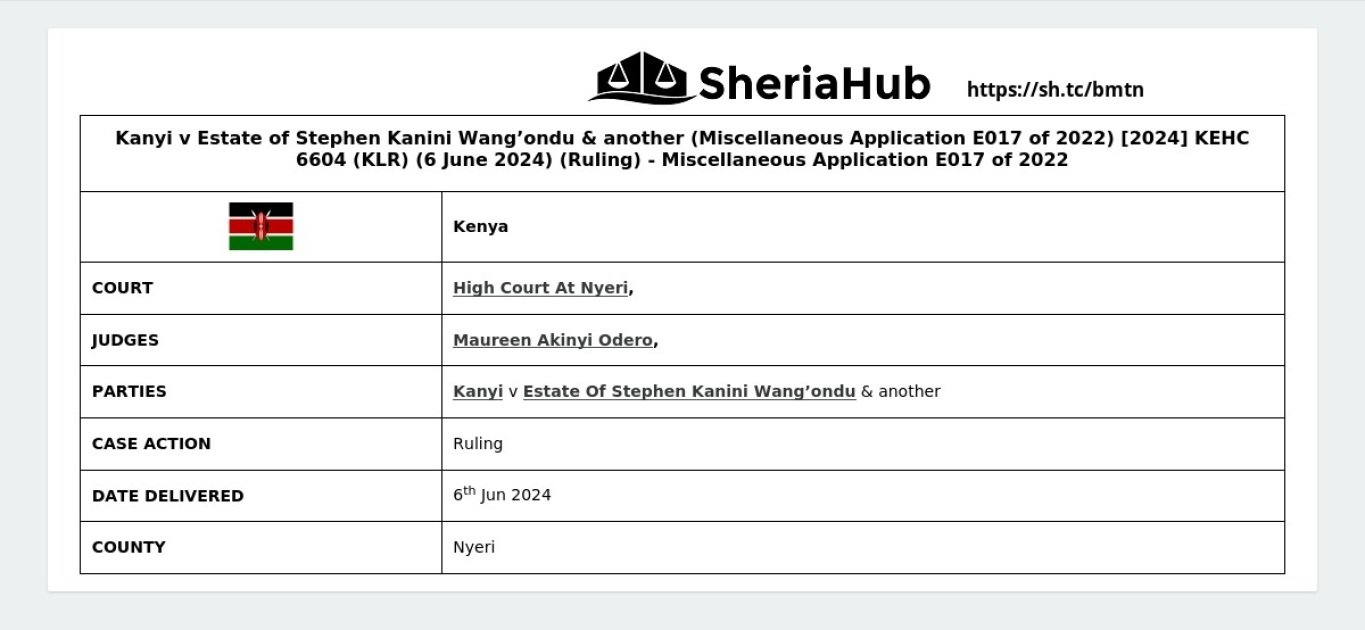 Kanyi V Estate Of Stephen Kanini Wang’ondu & Another (Miscellaneous ...
