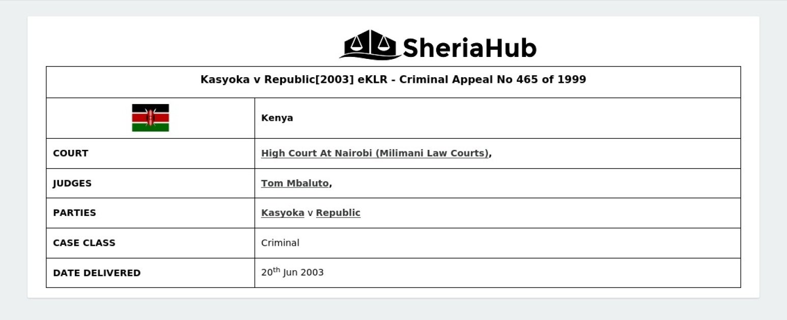 Kasyoka V Republic[2003] Eklr