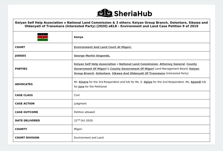 Keiyan Self Help Association V National Land Commission & 3 Others ...