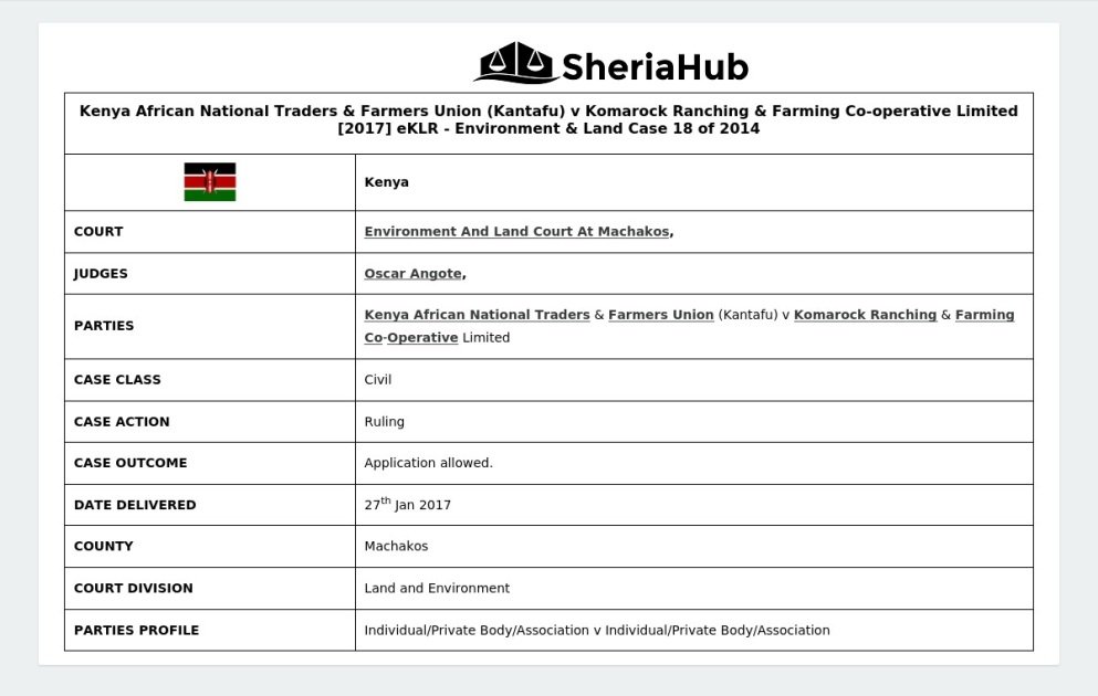 Kenya African National Traders & Farmers Union (Kantafu) V Komarock ...