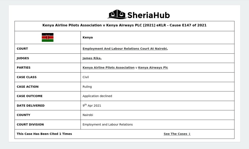 Kenya Airline Pilots Association V Kenya Airways Plc [2021] Eklr