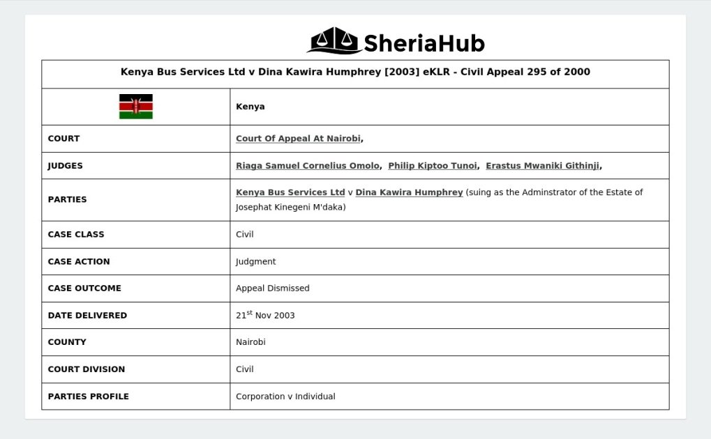 Kenya Bus Services Ltd V Dina Kawira Humphrey [2003] Eklr