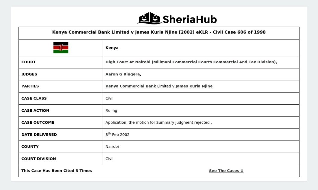 Kenya Commercial Bank Limited V James Kuria Njine [2002] Eklr