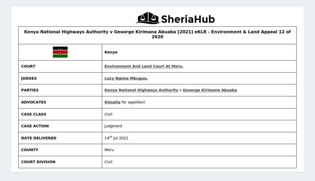 Kenya National Highways Authority V Geoorge Kirimana Abuaba [2021] Eklr