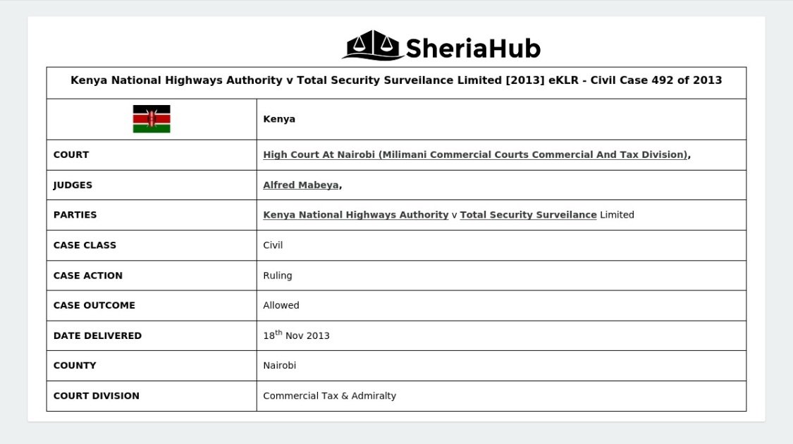 Kenya National Highways Authority V Total Security Surveilance Limited ...