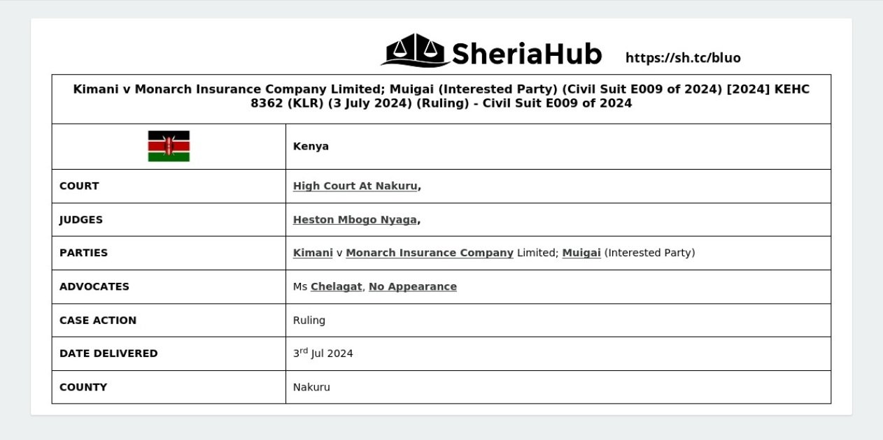 Kimani V Monarch Insurance Company Limited; Muigai (Interested Party ...