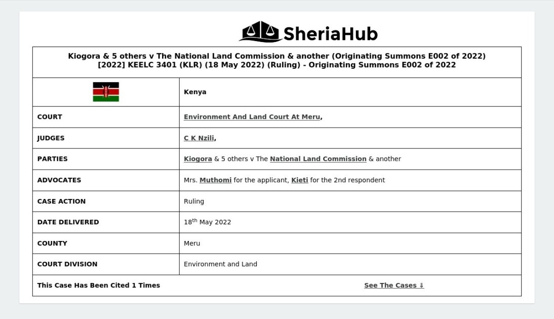 Kiogora & 5 Others V The National Land Commission & Another ...