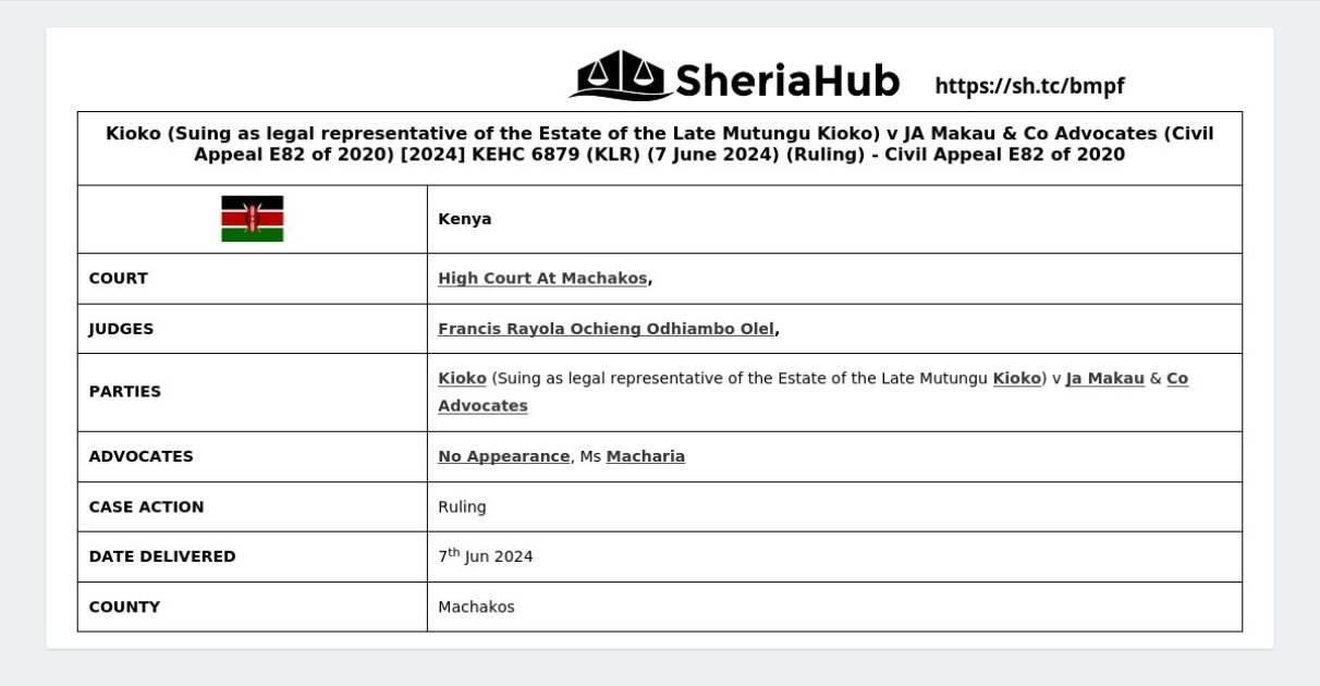 Kioko (Suing As Legal Representative Of The Estate Of The Late Mutungu ...