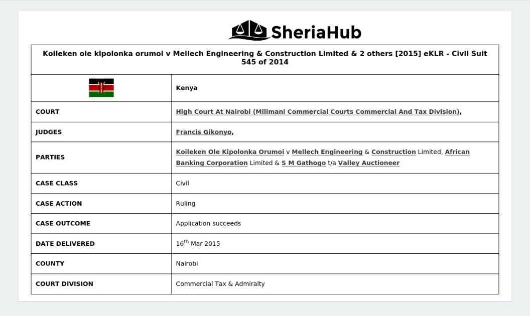 Koileken Ole Kipolonka Orumoi V Mellech Engineering & Construction ...