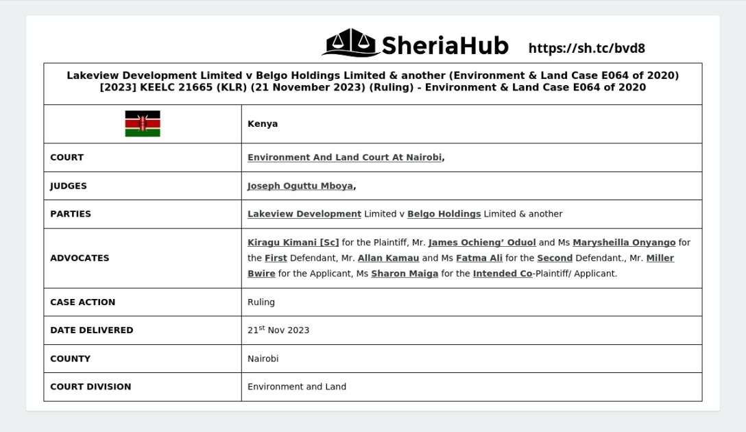 Lakeview Development Limited V Belgo Holdings Limited & Another ...
