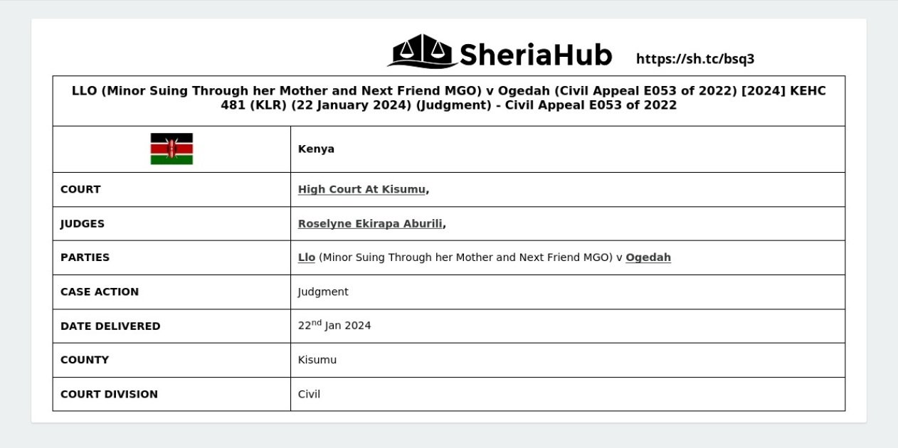 Llo (Minor Suing Through Her Mother And Next Friend Mgo) V Ogedah (Civil Appeal E053 Of 2022 ...