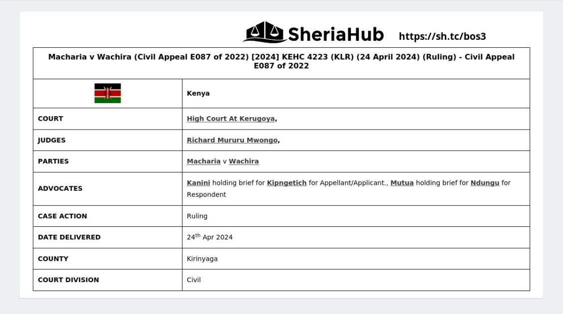 Macharia V Wachira (Civil Appeal E087 Of 2022) [2024] Kehc 4223 (Klr ...