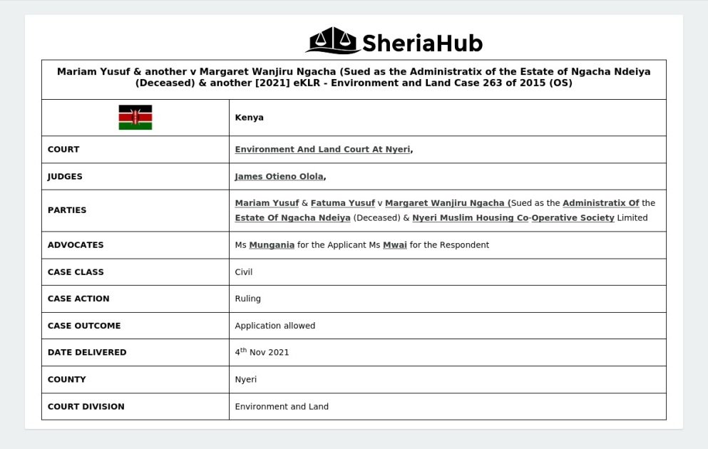 Mariam Yusuf & Another V Margaret Wanjiru Ngacha (Sued As The ...