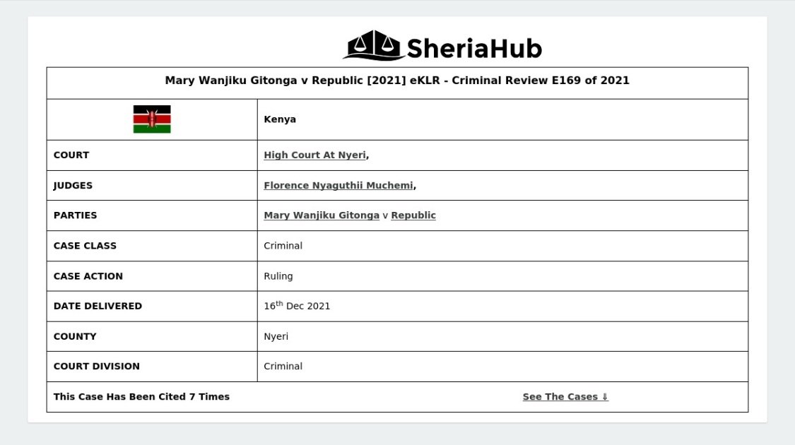 Mary Wanjiku Gitonga V Republic [2021] Eklr