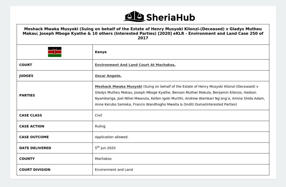 Meshack Mwaka Musyoki (Suing On Behalf Of The Estate Of Henry Musyoki ...