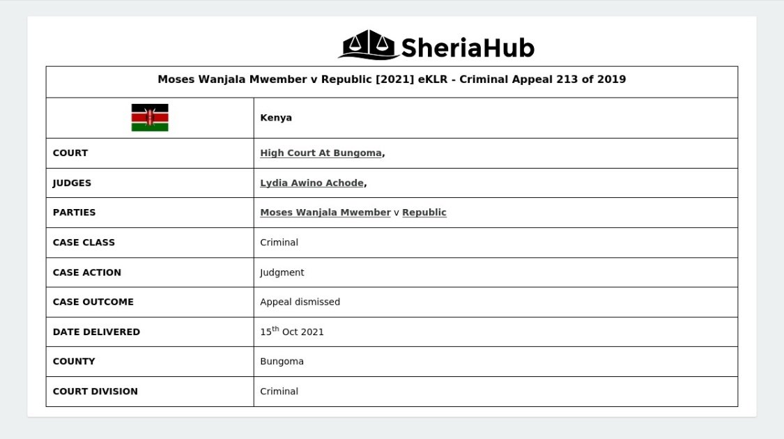 Moses Wanjala Mwember V Republic [2021] Eklr