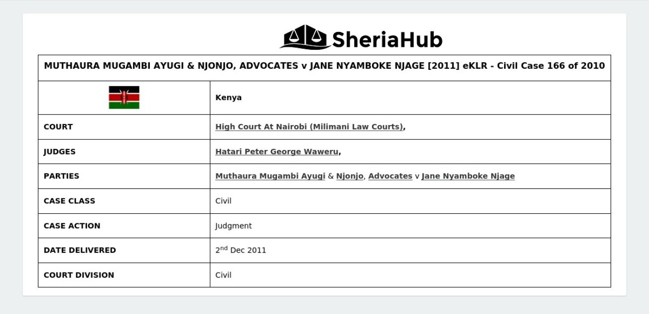 Muthaura Mugambi Ayugi & Njonjo, Advocates V Jane Nyamboke Njage [2011 ...