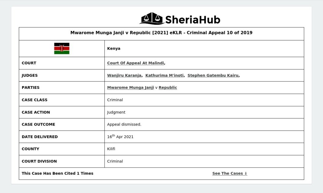 Mwarome Munga Janji V Republic [2021] Eklr
