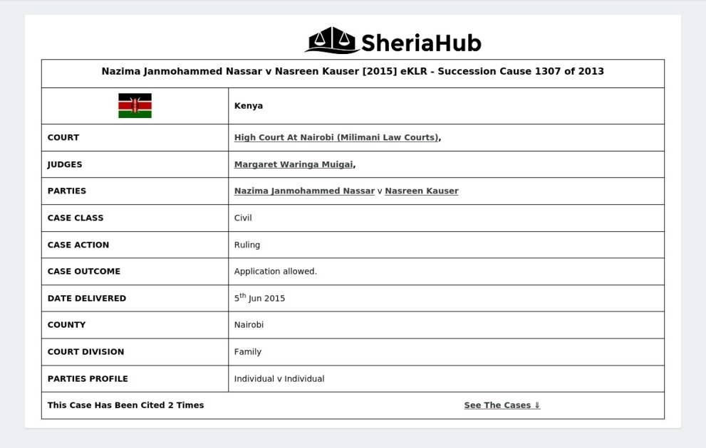 Nazima Janmohammed Nassar V Nasreen Kauser [2015] Eklr