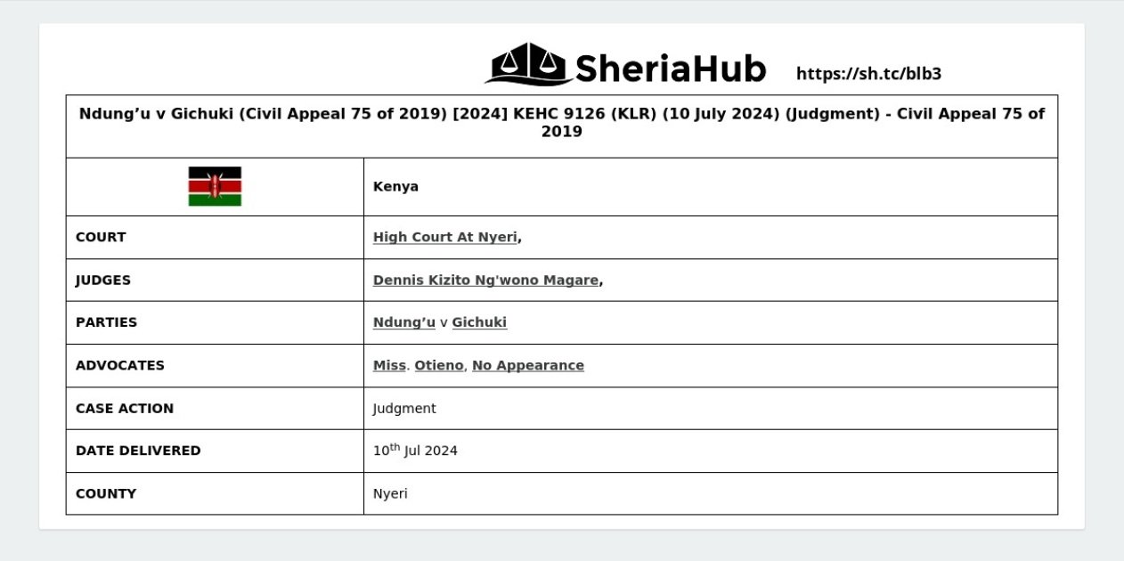 Ndung’u V Gichuki (Civil Appeal 75 Of 2019) [2024] Kehc 9126 (Klr) (10 ...