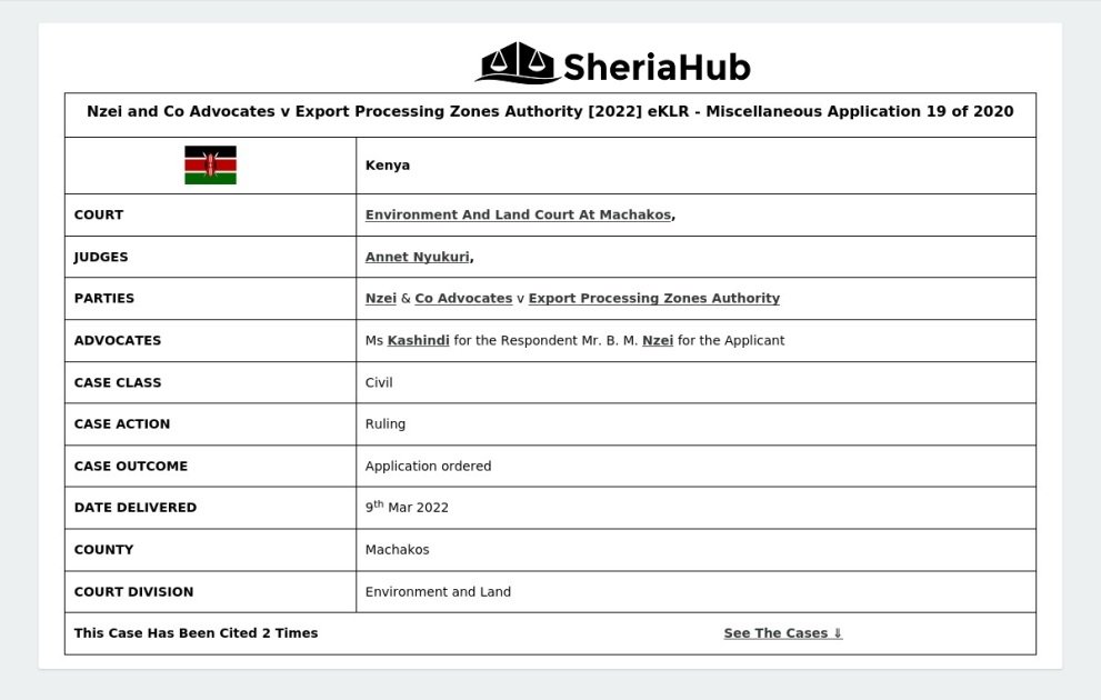 Nzei And Co Advocates V Export Processing Zones Authority [2022] Eklr