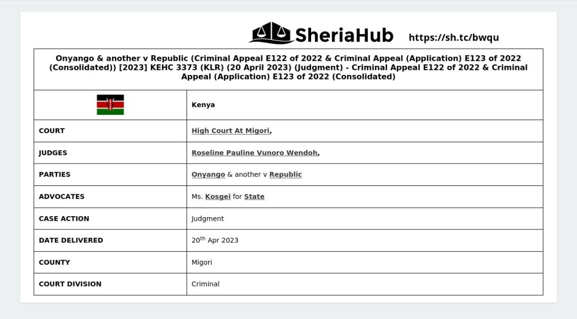 Onyango & Another V Republic (Criminal Appeal E122 Of 2022 & Criminal Appeal (Application) E123 ...