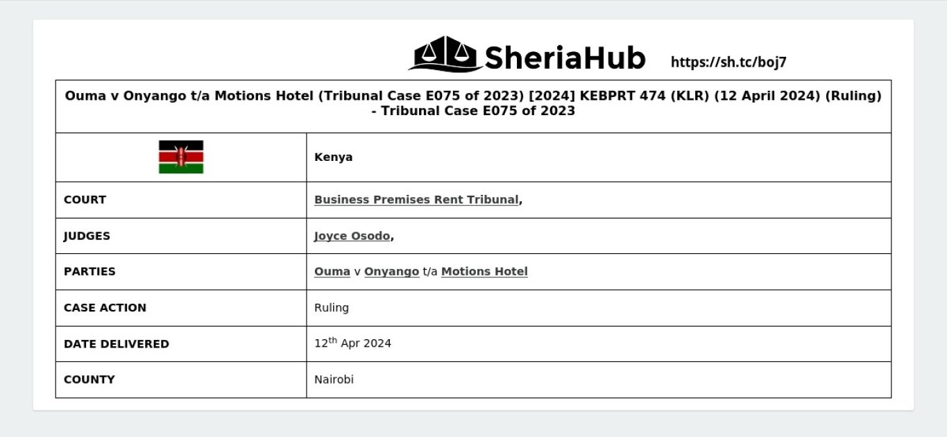 Ouma V Onyango T/A Motions Hotel (Tribunal Case E075 Of 2023) [2024] Kebprt 474 (Klr) (12 April ...