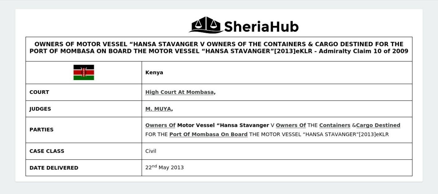 Owners Of Motor Vessel “Hansa Stavanger V Owners Of The Containers ...
