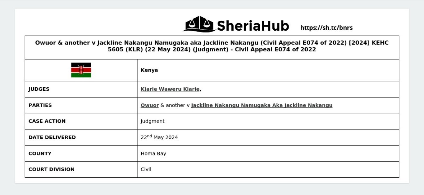 Owuor & Another V Jackline Nakangu Namugaka Aka Jackline Nakangu (Civil ...