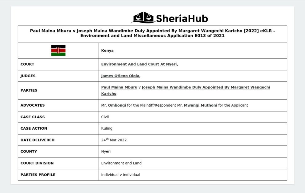 Paul Maina Mburu V Joseph Maina Wandimbe Duly Appointed By Margaret ...