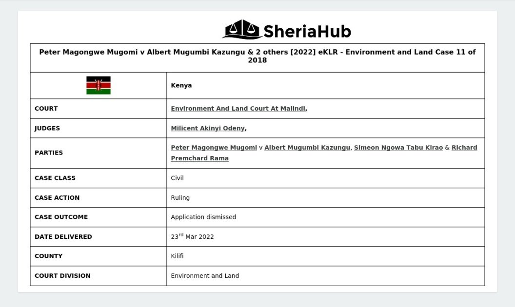 Peter Magongwe Mugomi V Albert Mugumbi Kazungu & 2 Others [2022] Eklr