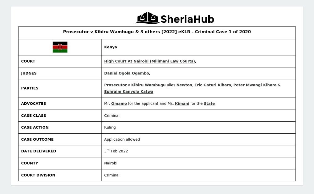 Prosecutor V Kibiru Wambugu & 3 Others [2022] Eklr