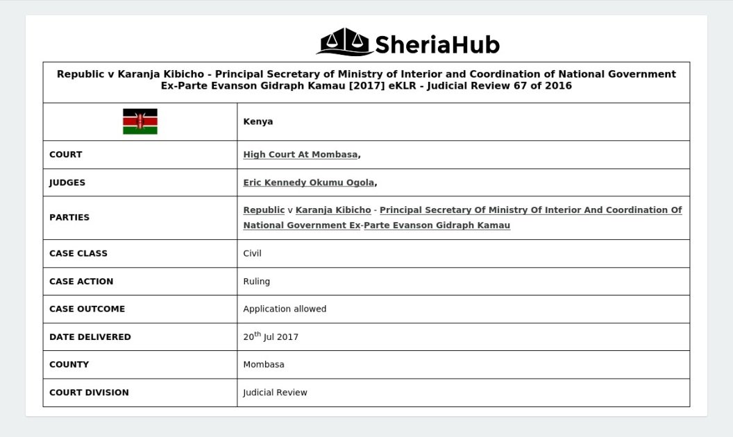 Republic V Karanja Kibicho - Principal Secretary Of Ministry Of ...