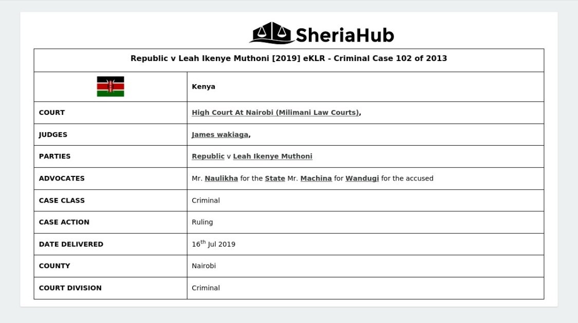 Republic V Leah Ikenye Muthoni [2019] Eklr