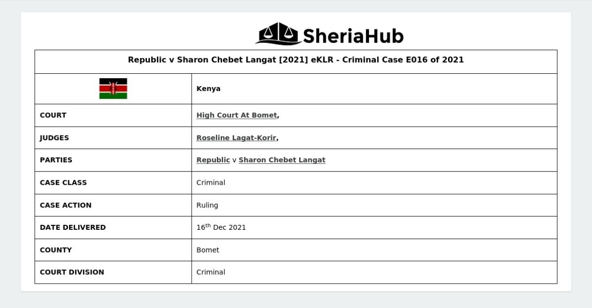 Republic V Sharon Chebet Langat [2021] Eklr