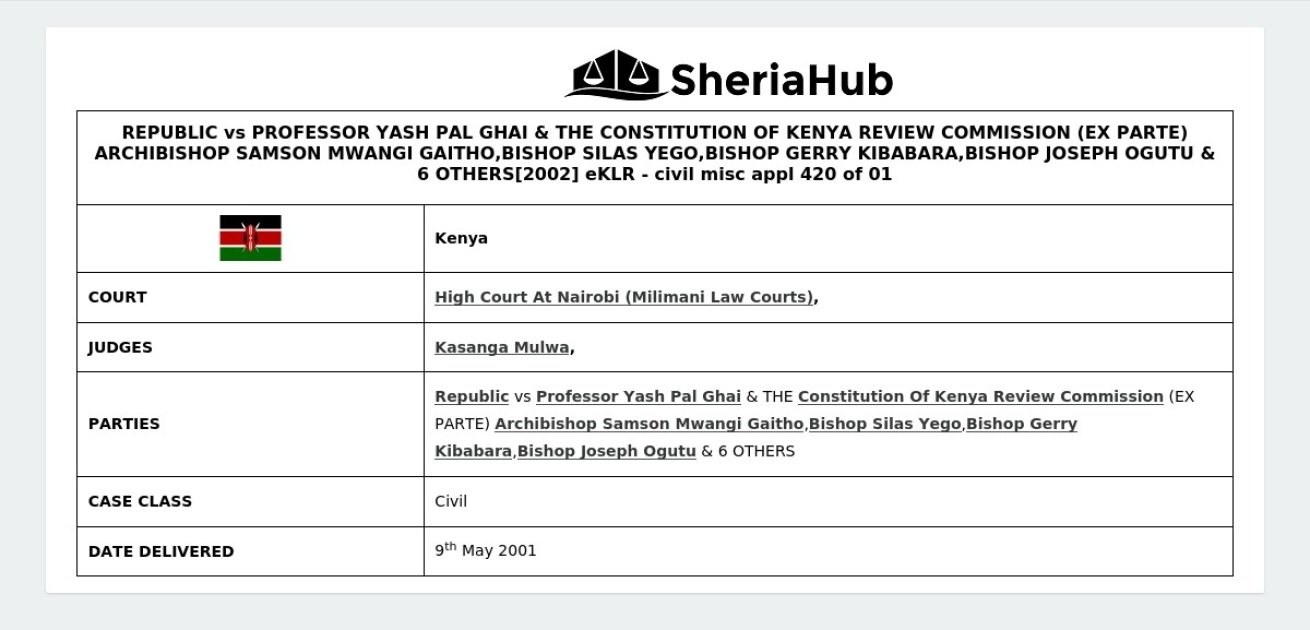 Republic Vs Professor Yash Pal Ghai & The Constitution Of Kenya Review Commission (Ex Parte ...