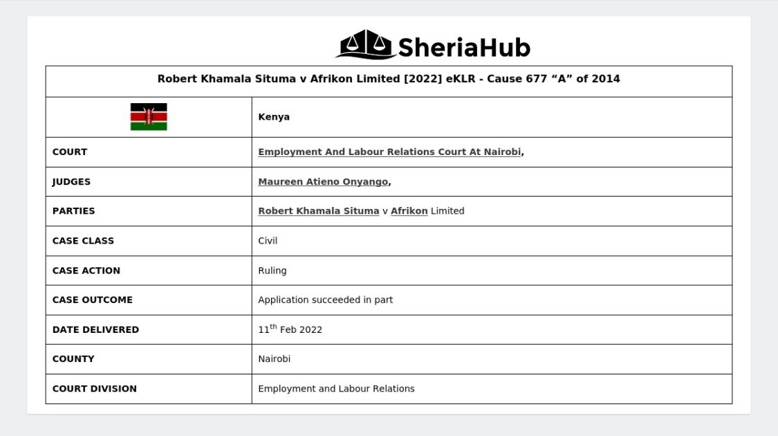 Robert Khamala Situma V Afrikon Limited [2022] Eklr