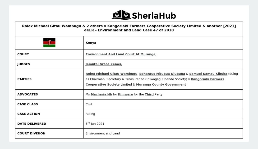 Rolex Michael Gitau Wambugu & 2 Others V Kangoriaki Farmers Cooperative ...
