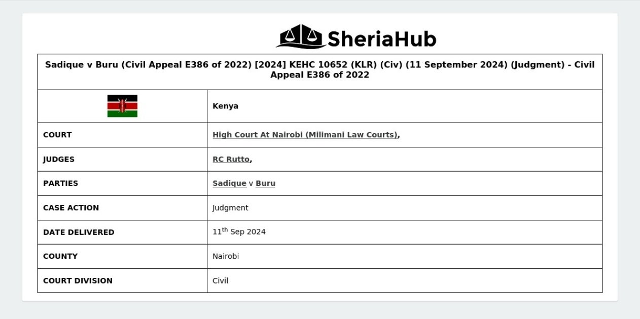 Sadique V Buru (Civil Appeal E386 Of 2022) [2024] Kehc 10652 (Klr) (Civ ...