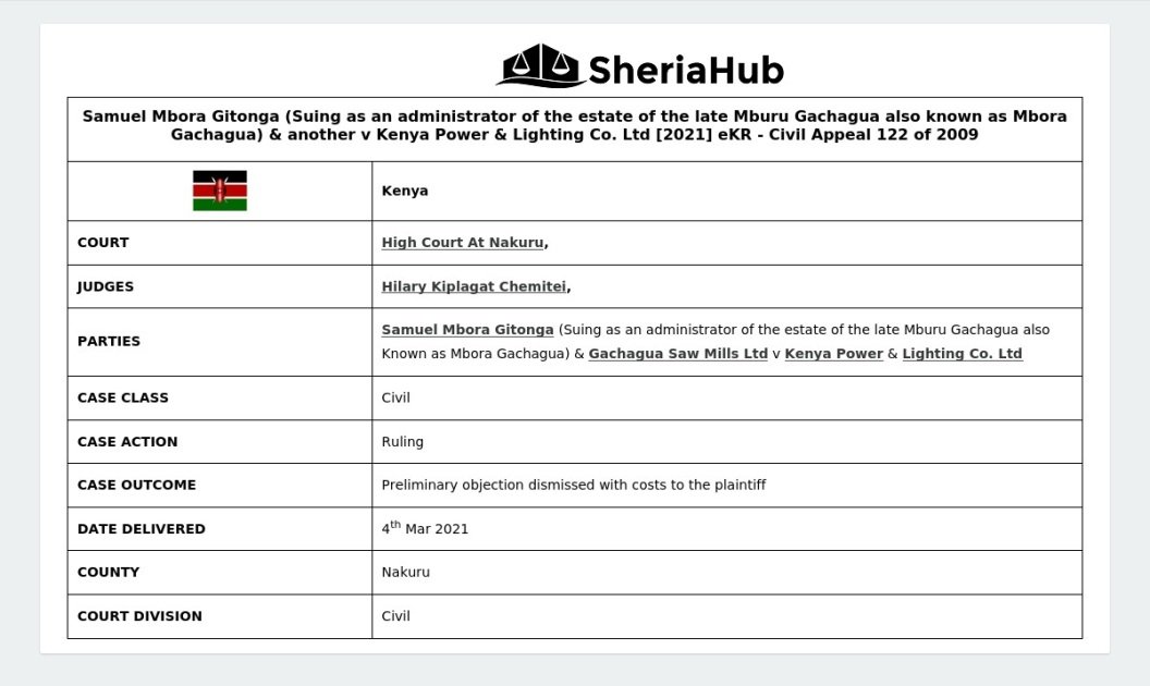 Samuel Mbora Gitonga (Suing As An Administrator Of The Estate Of The ...