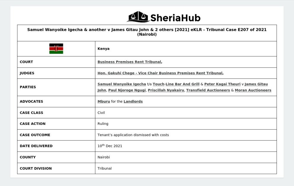 Samuel Wanyoike Igecha & Another V James Gitau John & 2 Others [2021] Eklr