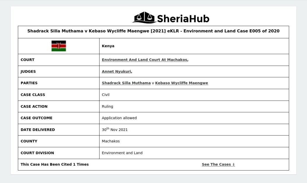 Shadrack Silla Muthama V Kebaso Wycliffe Maengwe [2021] Eklr
