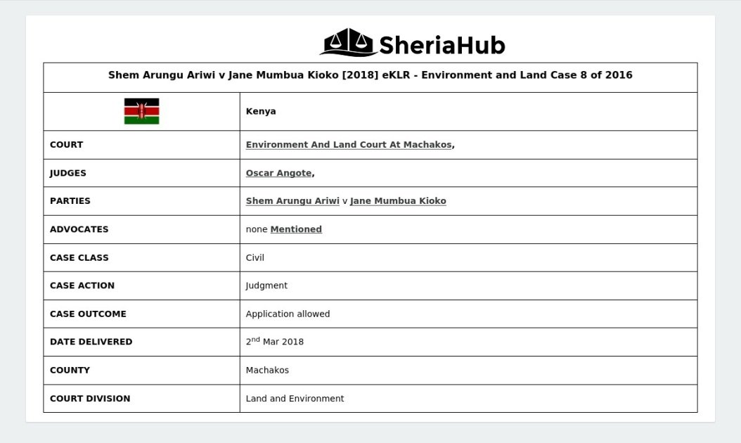 Shem Arungu Ariwi V Jane Mumbua Kioko [2018] Eklr