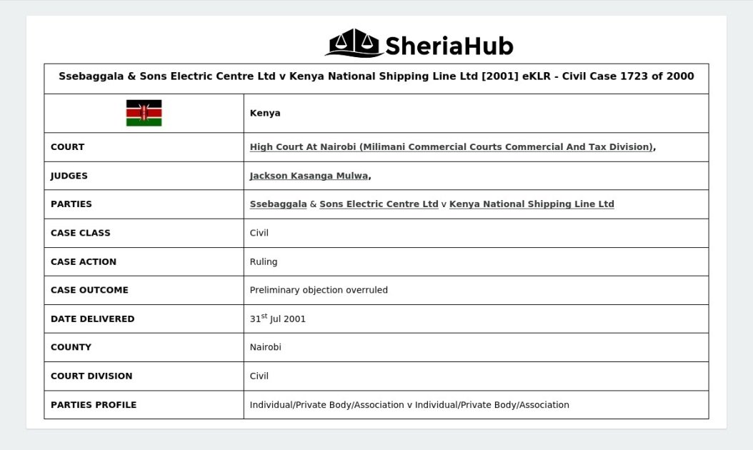 Ssebaggala & Sons Electric Centre Ltd V Kenya National Shipping Line ...
