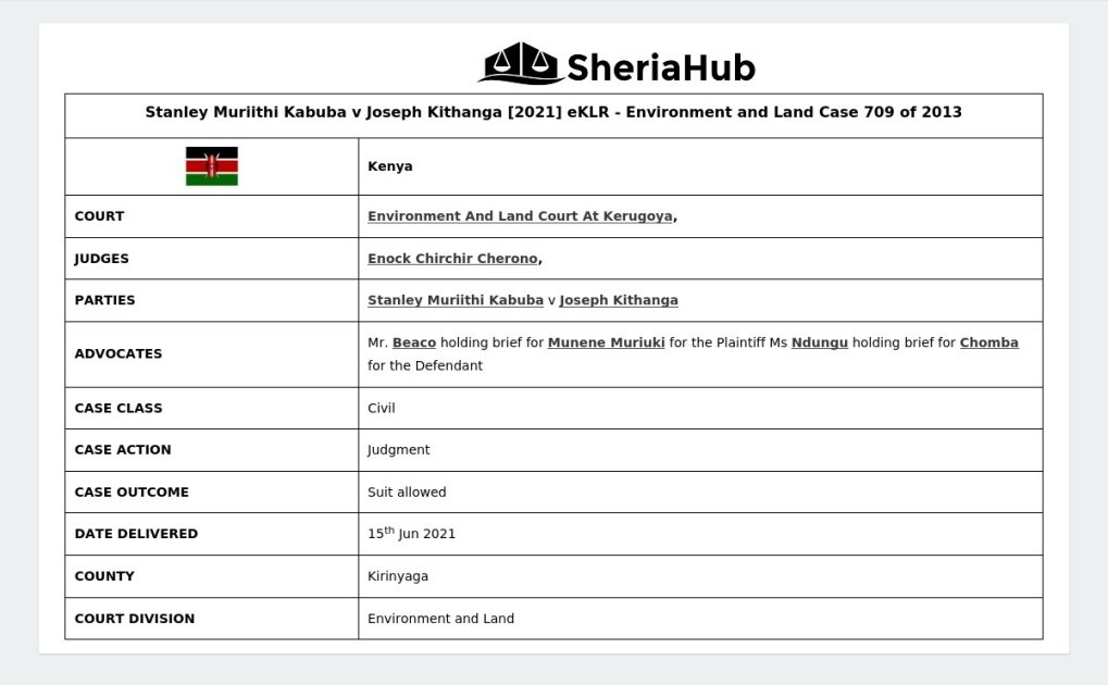 Stanley Muriithi Kabuba V Joseph Kithanga [2021] Eklr